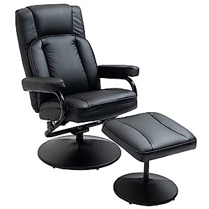 HOMCOM Swivel Recliner, Manual PU Leather Armchair with Ottoman Footrest for Living Room, Office, Bedroom, Black