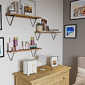 Wallniture Colmar Floating Shelves for Wall, 24 Inch Geometric Triangle Shelf Set of 3 for Living Room Décor Burned Storage Shelves with Black Shelf Brackets