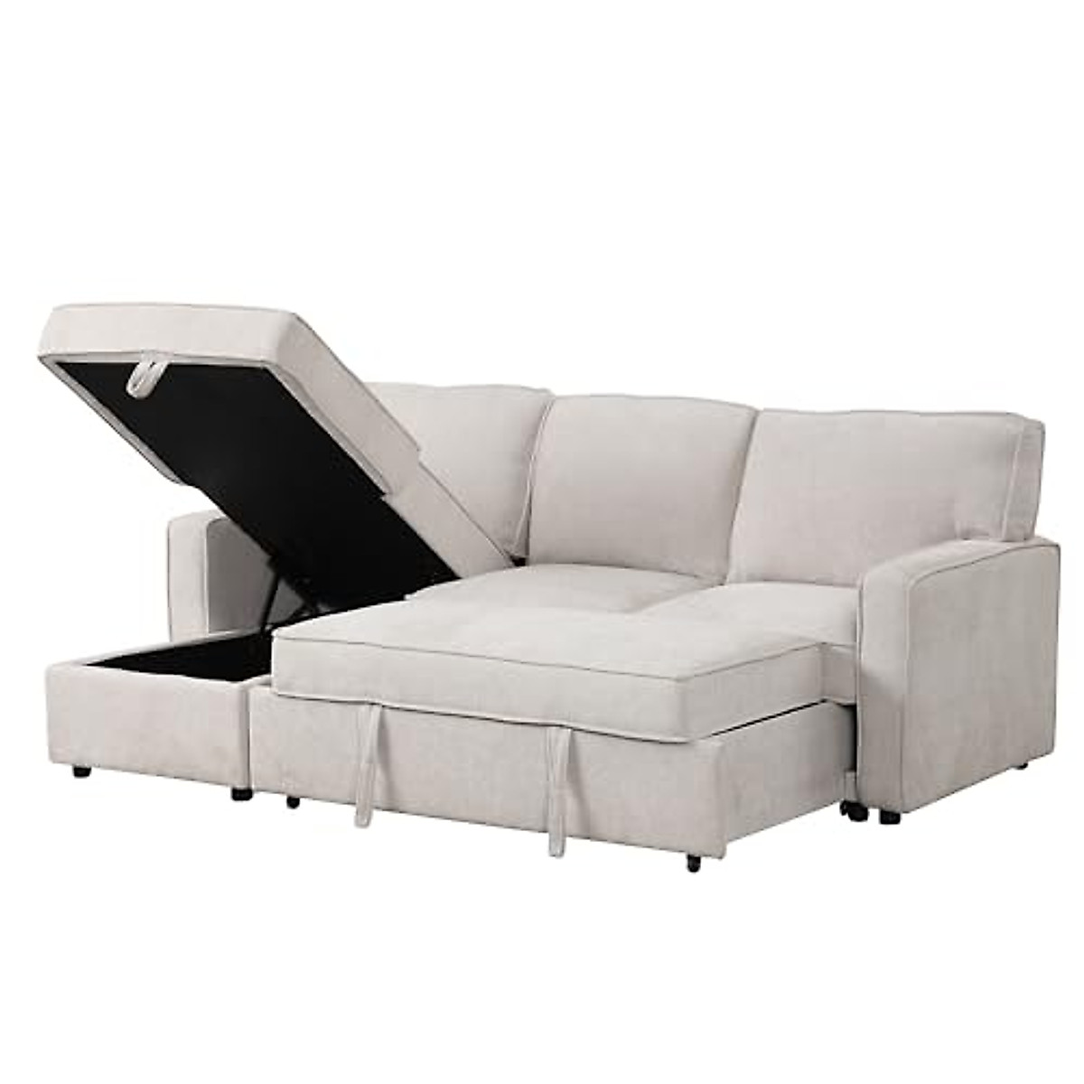 Multifunctional L-Shaped Sleeper Sectional Sofa with Pull Out Couch Bed and 2 Cupholders, Modular 3 Seaters Corner Sofa & Couch Convertible Sleep Sofabed W/Storage Chaise & USB Port for Living Room