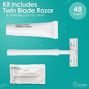World Amenities Shave Kit (Clear Frosted Sachet) - Hotel Amenities 48 count - Includes Twin Blade Razor and Moisturizing Shave Cream