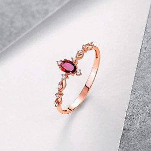 KnBoB Women Infinity Oval Shape 0.25ct Ruby Ring 18K Rose Gold Promise Wedding Engagement Bridal Anniversary Ring Size 6.5