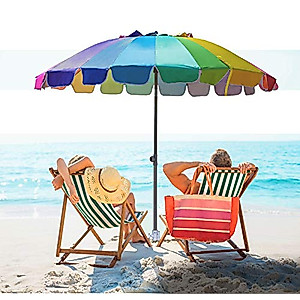 AMMSUN 7.5 Foot Heavy Duty HIGH Wind Beach Umbrella with sand anchor & Tilt Sun Shelter, UV 50+ Protection Outdoor Sunshade Umbrella with Carry Bag for Patio Garden Beach Pool Backyard (Rainbow)