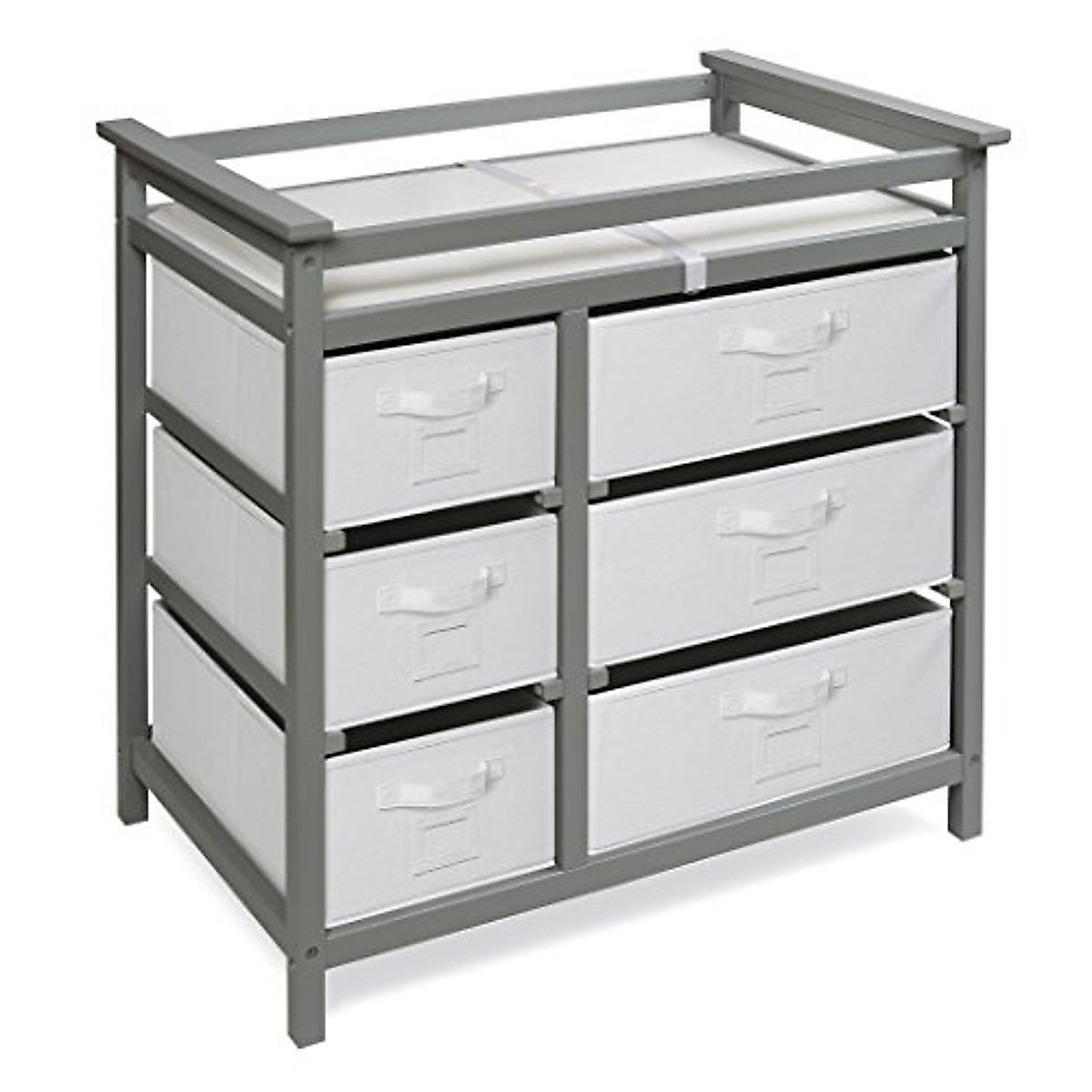 Badger Basket Modern Baby Changing Table with 6 Storage Drawers and Pad - Gray