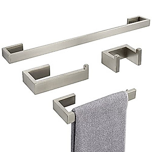 NearMoon 4 Pieces Bathroom Hardware Accessories Set 304 Stainless Steel- 24" Towel Rod+ Hand Towel Holder+ Toilet Paper Holder+ Robe Towel Hook Wall Mounted Modern Bath Towel Bar Set (Brushed Nickel)
