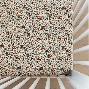 Harvest Floral Muslin Crib Sheet by Mebie Baby, Soft and Breathable Bed Sheets for Babies, Modern Neutral Bedding for Cribs, Standard Crib Mattress Fitted Sheet, Great for Boy or Girl Room or Nursery