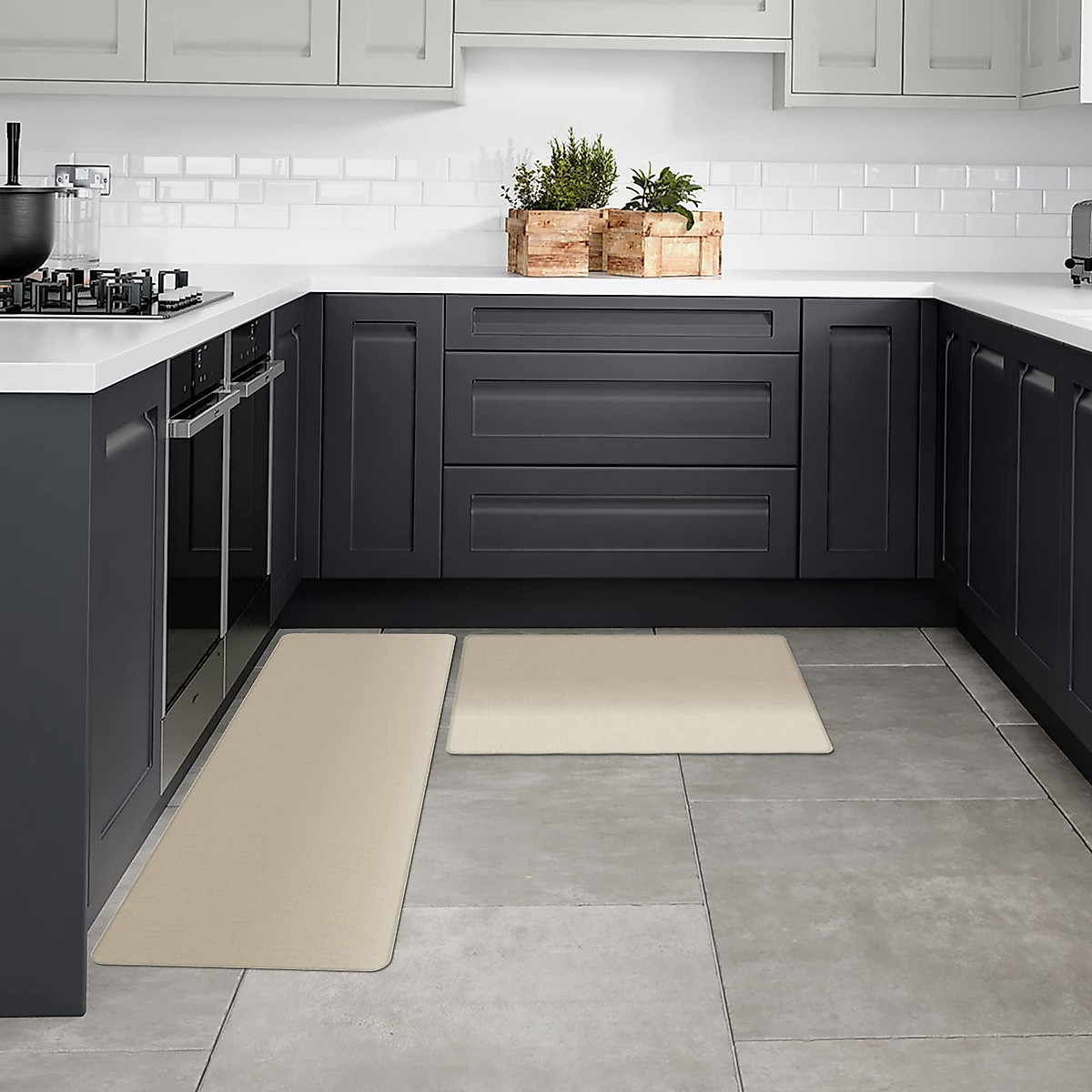 ARTSHOWING Kitchen Rug Sets Modern Gradient Art 2 Pieces Super Absorbent Non Slip Durable Kitchen Rugs, Anti Fatigue Standing Comfort Mats for Home Office Laundry Sink, Brown Khaki Gradient