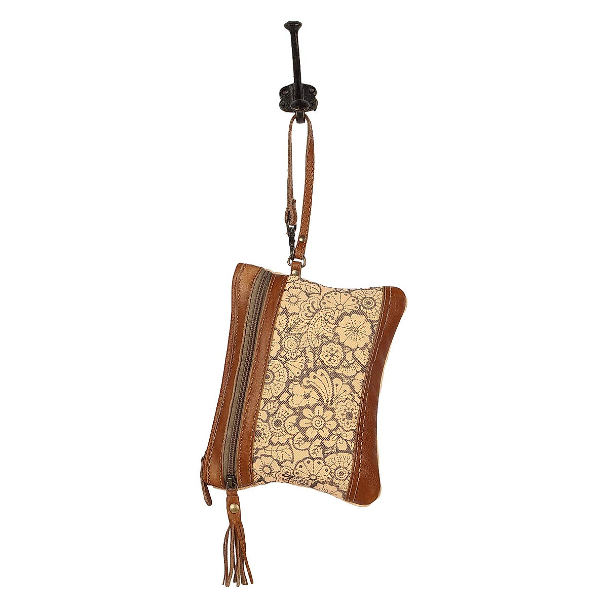 Myra Bag Orange Sparsh Upcycled Canvas & Leather Pouch Wristlet Bag S-1585