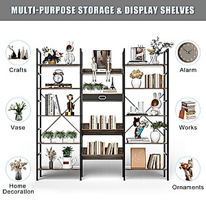 GEBAROW 5 Tier Bookshelf with Triple Wide, Modern Bookshelf with Metal Frame, Industrial Bookshelf, Large Open Bookshelf for Bedroom, Living Room and Home Office Vintage Brown (2)