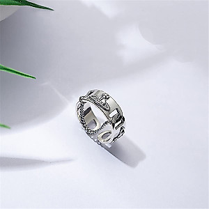 Beccalame Saturn Chain Sterling Silver Adjustable Ring Y2K Edgy Rings Fashion Handmade Jewelry Gift For Women Men Tassel Dangling Chain Ring