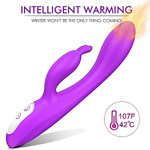 G Spot Rabbit Vibrator with Heating Function and Bunny Ears for Clitoris G-spot Stimulation,Waterproof Dildo with 9 Powerful Vibrations Dual Motor Stimulator for Women or Couple Fun