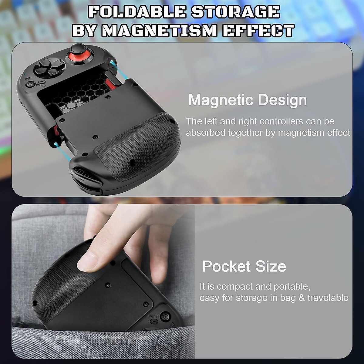Mobile Gaming Controller for iPhone iOS Android Wireless Gamepad Joystick - One-Handed Mobile Gamepad - Magnetic Storage - Call of duty- Direct Play