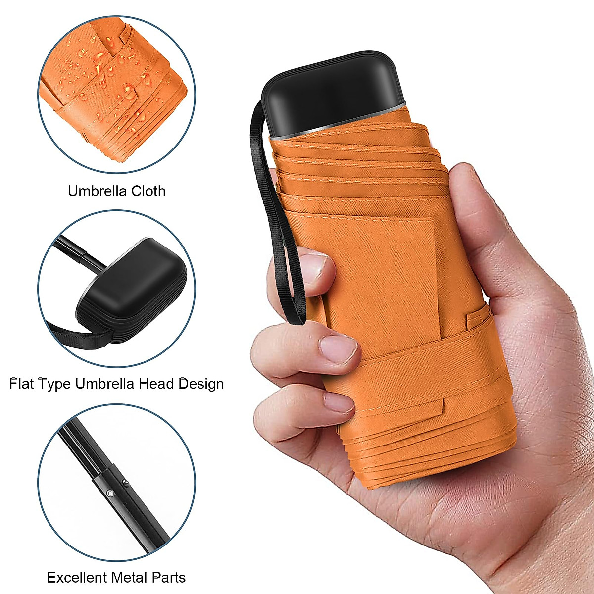 LEAGERA Compact Travel Umbrella with Case - Mini Umbrella for Purse, Small Lightweight &Tiny Umbrellas Design Perfect for Parasol Outdoor Sun&Rain,Orange