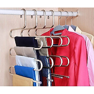 2 Pack Organizer Hangers, Space Saving Closet Hangers 5 Layers Multi-Functional Pants Rack | Organizer Racks for Clothes, Trousers Scarves, Leggings