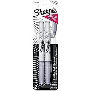 SHARPIE Metallic Permanent Markers, Fine Point, Silver, 2 Count