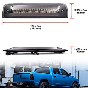 NSLUMO Led Third Brake Light for 2009-2018 Dodge Ram 1500 2500 3500 Pickup Red LED Strobe High Mount Stop Light White Cargo Light Smoke Lens Replace OEM 55372082AF