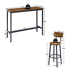 YOFE Bar Table Set for 2, Dining Table with 2 Stools with Backrest,Pub Dining Height Table Set for Dining Room,Kitchen, Dinette, Breakfast Nook (2 Stools with Backrest Brown)
