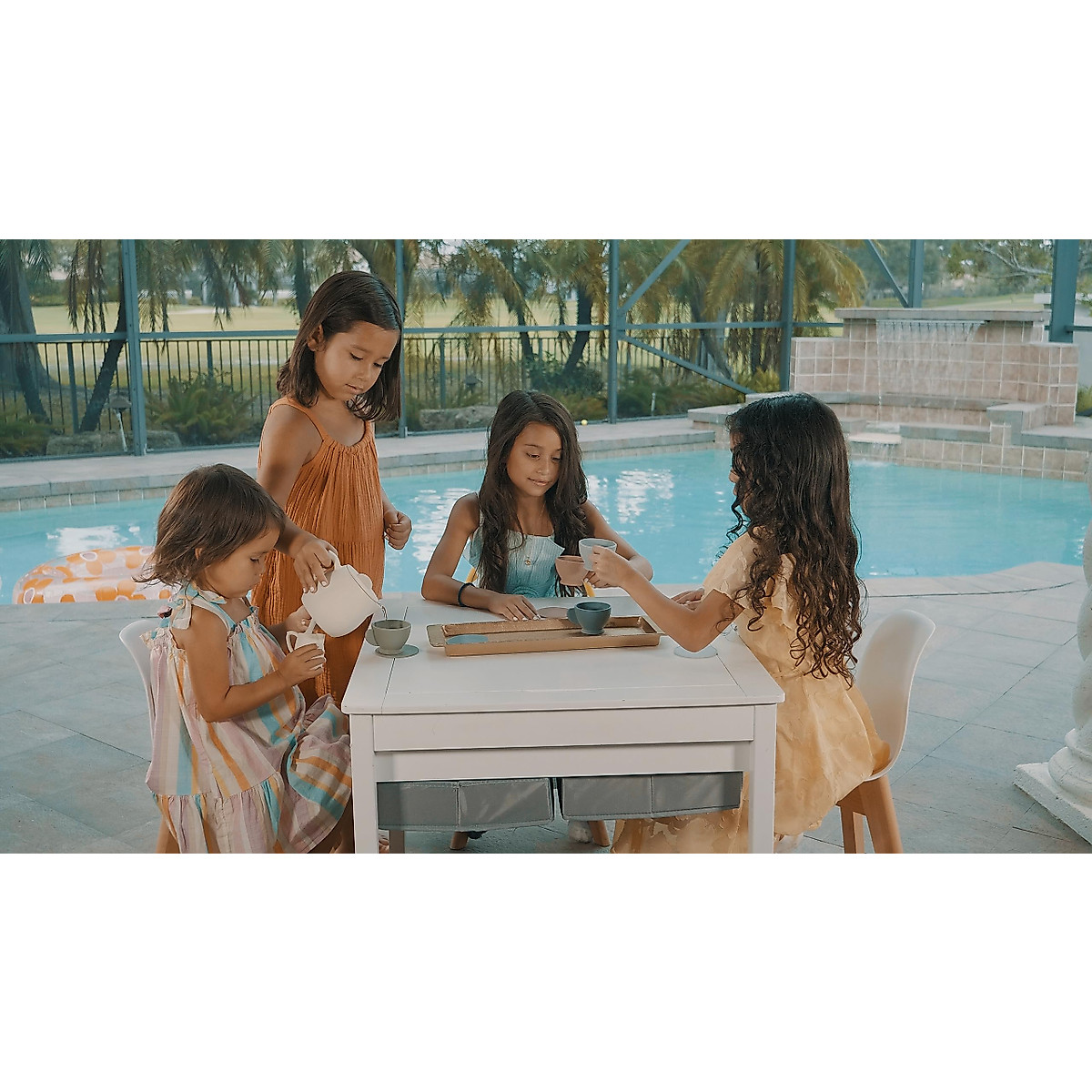 Babes Choice 12Pcs Silicone Tea Party Set for Little Girls, includes Storage Bag - Princess Tea Time, Kids Kitchen Pretend Play, BPA Eco-Friendly (Cream)