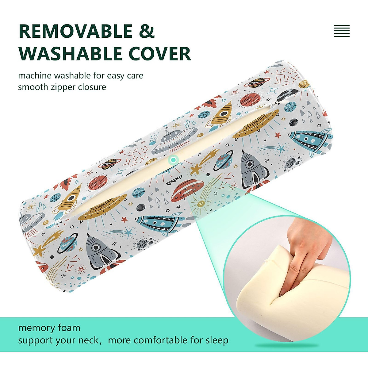 Vnurnrn Space Rockets Neck Support Pillow Round Neck Roll Bolster Cylinder Pillow Cervical Pillows Shoulder Pillow for Leg Knee Back Head Support for Study Work Men Women