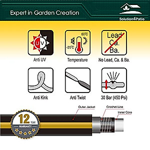 Solution4Patio Homes Garden Hose No Kink 5/8 in. x 25 ft. Black Water Hose, No Leaking, Heavy Duty, High Water Pressure, Male/Female Brass Fittings 12 Year Warranty #H155B10-US