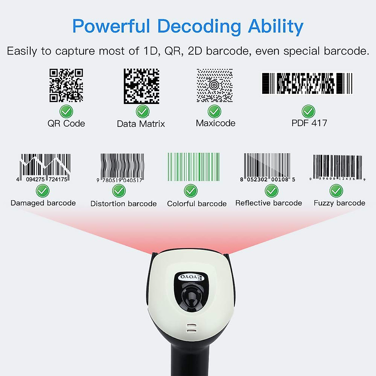 Eyoyo Wireless 2D QR Barcode Scanner with Stand, Bluetooth & 2.4G Wireless & USB Wired Handheld Barcode Reader with 1D 2D Screen Scanning Auto Sensing Connect Smart Phone Tablet PC