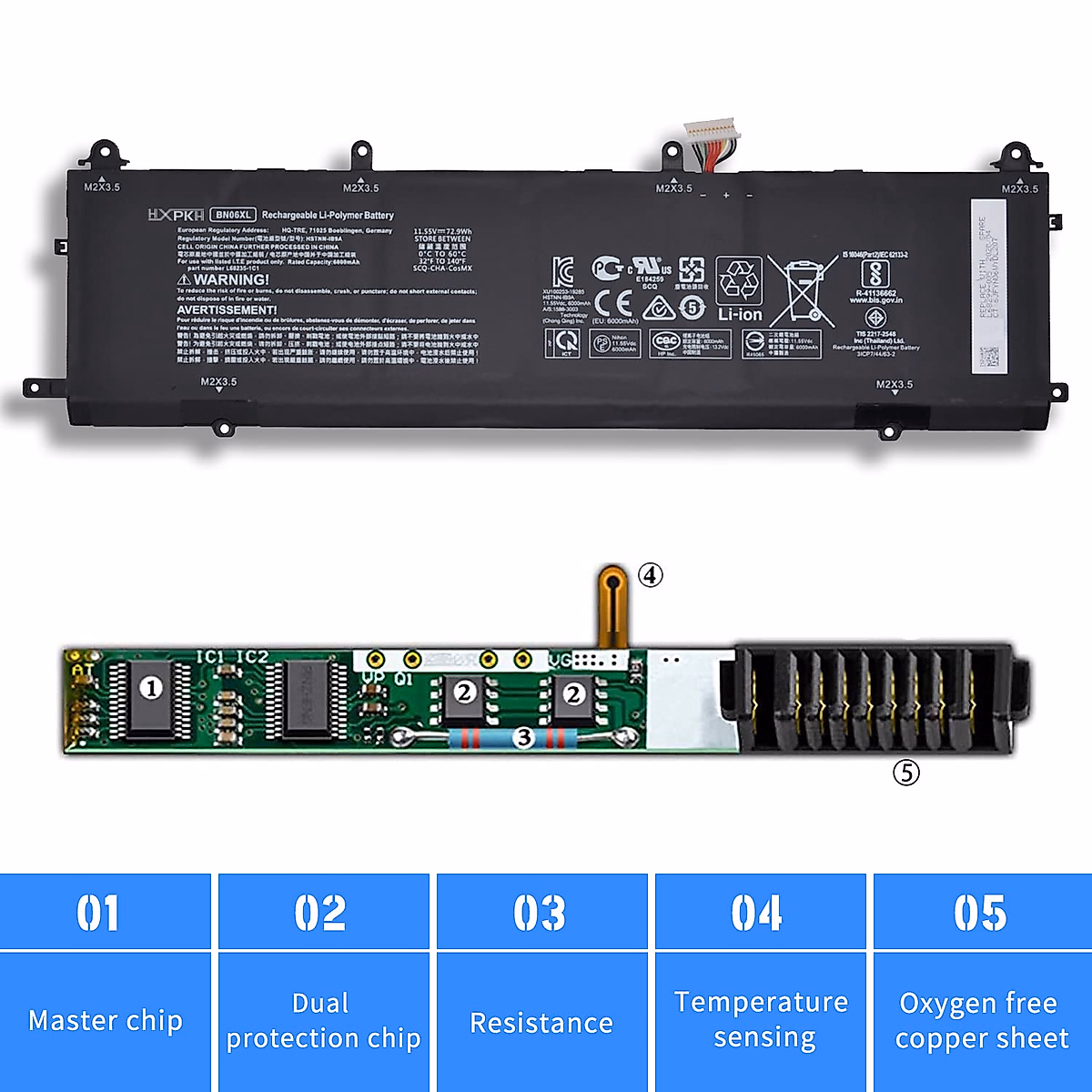 BN06XL Laptop Battery for HP Spectre X360 15 15-EB Convertible 15-EB0005NI 15-EB0009UR 15-EB0037NA 15-EB1770ND L68235-1C1 68299-0055 HSTNN-IB9A Series Notebook 11.55V 72.9Wh