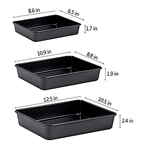CAMOFOXIN Nonstick Roasting Pan, Deep Baking Pan Set, Large Cake Pan Sets for Oven, 3-Piece Brownie Pan （Black）
