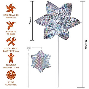 JFDWOPHT Reflective Pinwheels, High-Efficiency Reflective Material, Keep Birds Away from Garden - 10 Pack (Pinwheel)