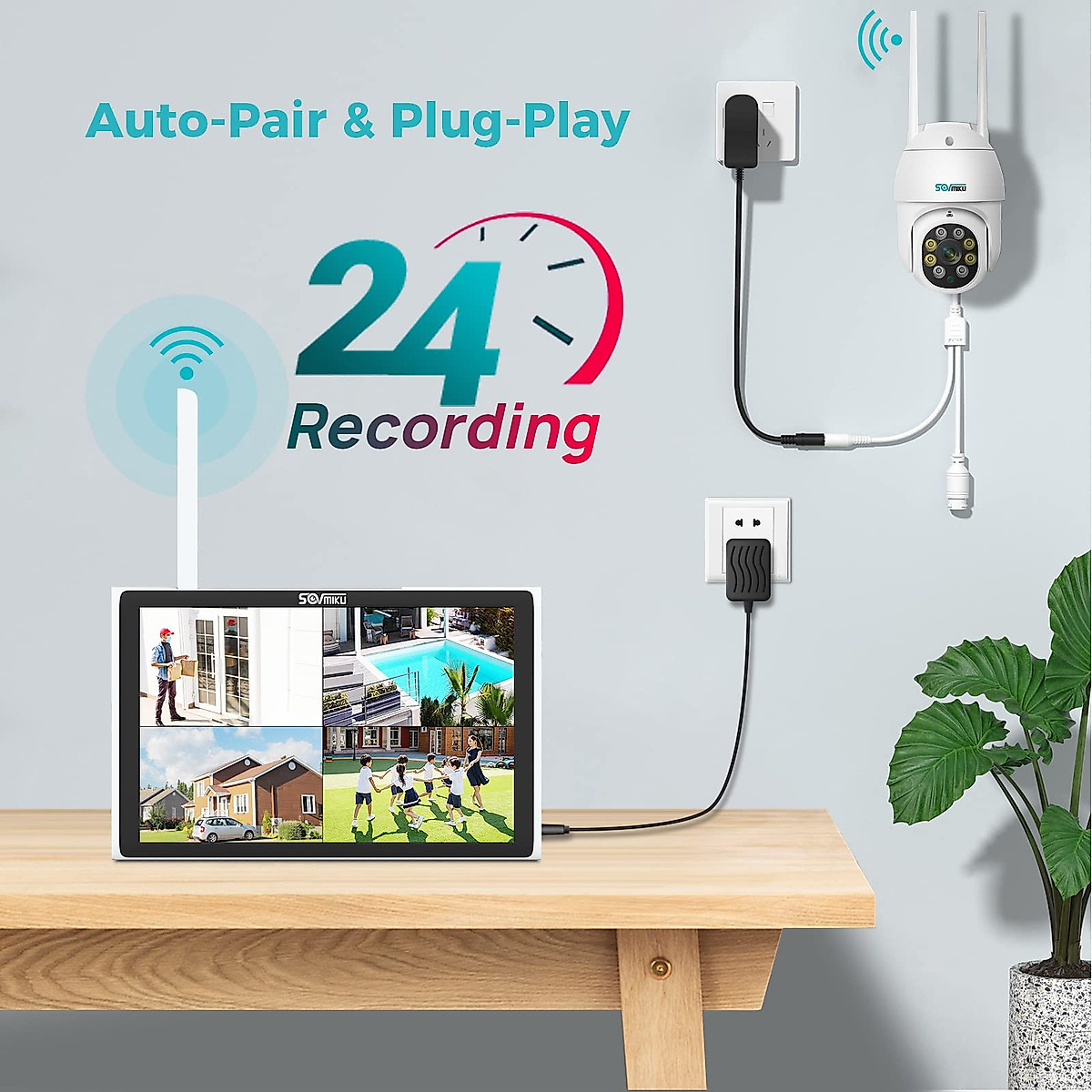 【Face/Human Detection,2K Spotlight,10"Monitor】SOVMIKU Wireless Security Camera System with 1TB Hard Drive,Expandable 8CH WiFi Home Surveillance NVR Kits,4pcs Outdoor Bullet IP Cameras,2-Way Audio