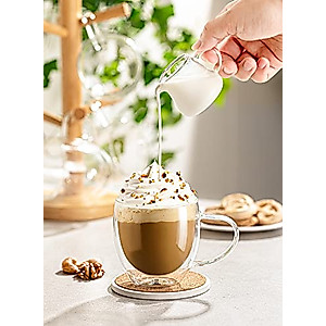 Sweese 8 oz Glass Coffee Cups - Double Wall Insulated Glass Coffee Mugs Set with Handle, Perfect for Espresso, Latte, Cappuccino, Set of 4-415.101