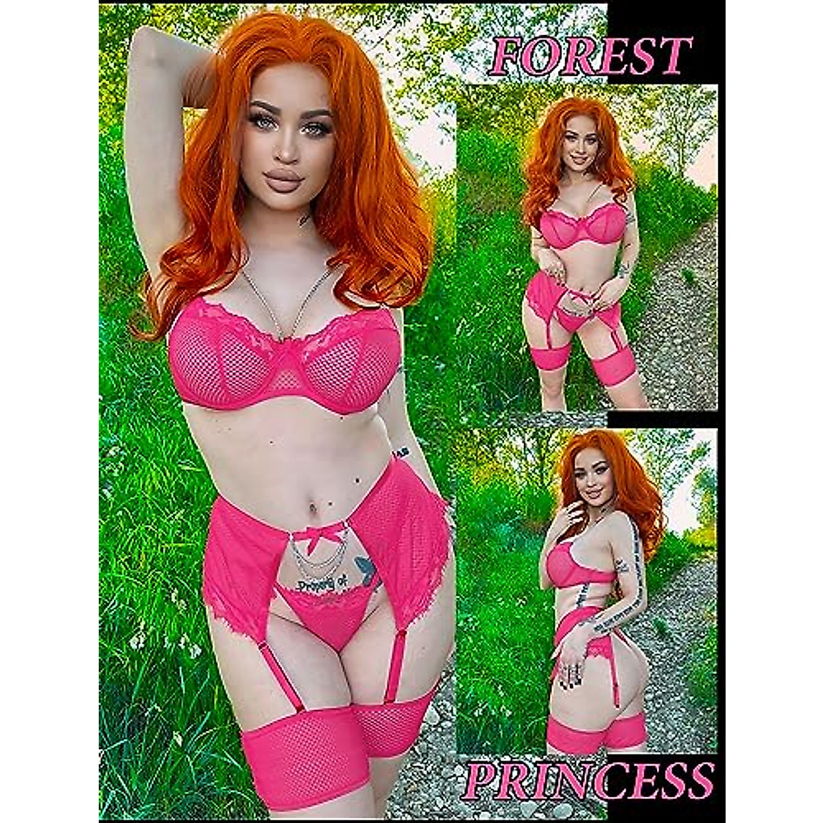 Avidlove Sexy Sleepwear for Women 4 Piece Sets High Waist Underwear(Pink S)