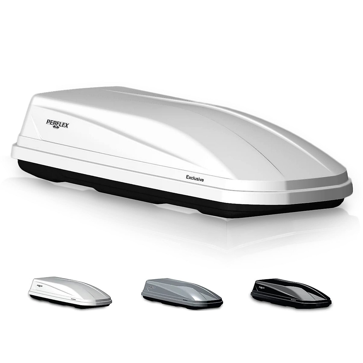 Perflex Exclusive Rooftop Cargo Box Carrier Large 17.7 Cubic Feet Car Top Mount Travel Luggage Storage, Dual Side Opening, 130 Lbs Weight Capacity, Extra Keys, Straps (White)