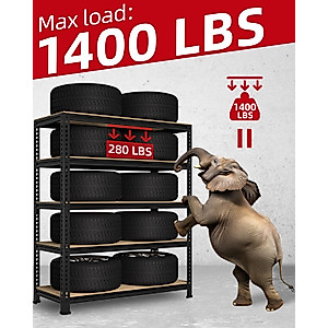 PrimeZone 32" W x 16" D x 63" H Storage Shelves - 5 Tier Adjustable Garage Storage Shelving, Heavy Duty Metal Storage Utility Rack Shelf Unit for Warehouse Pantry Closet Kitchen, Black