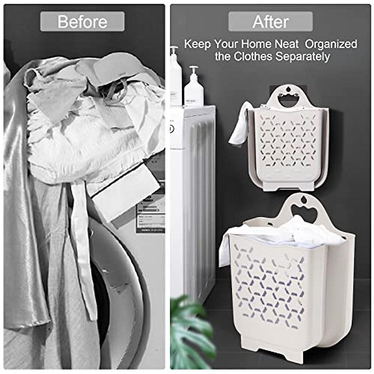 Laundry Basket Collapsible Laundry Hamper 2 Packs Clothes Hamper Portable Dirty Clothes Basket Smart Saving Space Hampers for Laundry Dorm Room Ventilated Design (White)