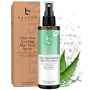 After Sun Cooling Aloe Vera Spray - USA Made With Organic Aloe Vera, Fast Absorbing After Sun Care for Sunburn Relief, Skin Cooling After Sun Spray, Sunburn Treatment Spray Lotion for Body