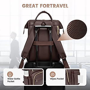LOVEVOOK Leather Laptop Backpack for Women 17 inch,Travel Backpack Purse Nurse Teacher Backpack Computer Laptop Bag,Professional College Business Work Bags Carry On Backpack with USB Port,Coffee