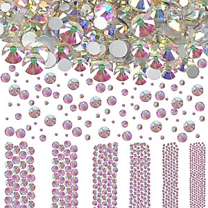 2-Box Massive Beads 8000pcs 6Sizes Nail Art Flatback Glasses Rhinestones Crystal for DIY Project with Tweezers and Picking Pen for Nail Art, Face Art, Manicure (Crystal AB, 6 Sizes)