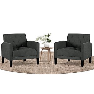 VAMEPOLE Modern Accent Chairs Set of 2, Comfy Living Room Chair, Cozy Tufted Mid Century Modern Accent Chair, Upholstered Reading Arm Chair for Living Room, Bedroom Sofa Chair(Dark Grey, Set of 2)