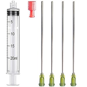 20 ml Syringe with Luer Lock Needles 4" and Storage Cap | Oil Injector | Glue Dispensing Applicator