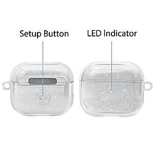 Fingic Compatible with AirPods 3rd Generation Case, AirPods 3 Case Glitter Sparkle Cover with Keychain Full Body Protective Stylish Shockproof Soft TPU for AirPods 3 Case 2021, Clear