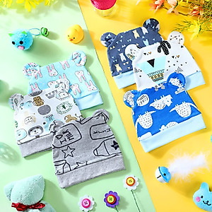 6 Pieces Newborn Baby Hat Bear Ears Infant Caps Baby Boy Girl Toddler Hats Infant Beanie Caps for 0-3 Months (Gray, Blue, White, Dark Blue,Cool)