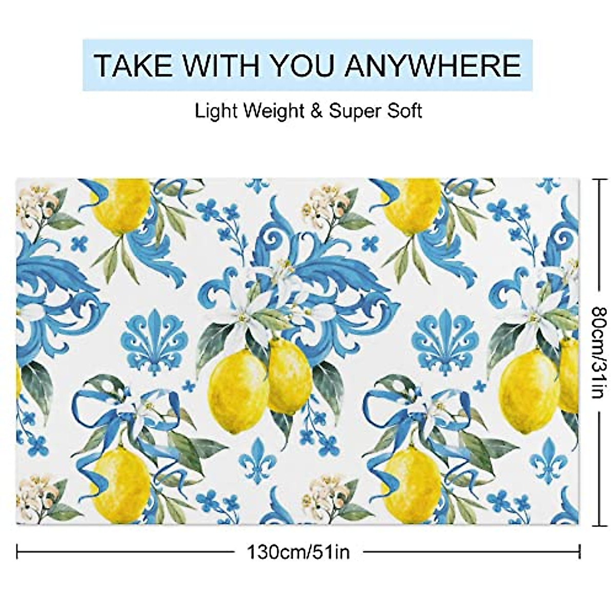 My Little Nest Bath Towels Quick Dry Bathroom Towels Watercolor Lemon Morocco Ornament Absorbent Shower Towels Soft Hand Towel Wash Cloths for Spa Pool Hotel Gym 31" x 51"