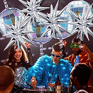 8 Pcs Disco Ball Ballons, Silver Last Disco Balloons 22Inch 4D Large Foil Balloons with Metallic Star for 70s Disco Dance Birthday Party Graduation New Year Decoration