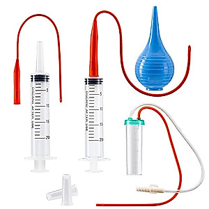 REDDOUDOU Newborn Puppy Kitten Small Animal Sterile Mucus Extractor Suction Catheter, Animal Kid Puppy Kitten Tube Feeding Kit 8 FR Red Feeding Tubes with 20ml Syringes and Bulb Aspirator
