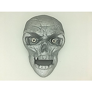 SKull Bottle Opener, Cast Iron Wall Mount Grizzly Black SKull Teeth Bite Bottle Opener By SWONVI (Sliver Skull)