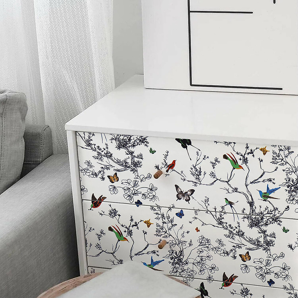 Orainege Peel and Stick Wallpaper Black and White Floral Wallpaper Self Adhesive Removable Wallpaper Floral Contact Paper Mural Wall Decorative 15.7in x118.1in