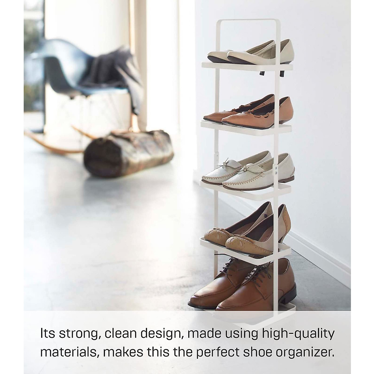 Yamazaki Home Compact Modern Metal Shoe Rack Stee Tall White