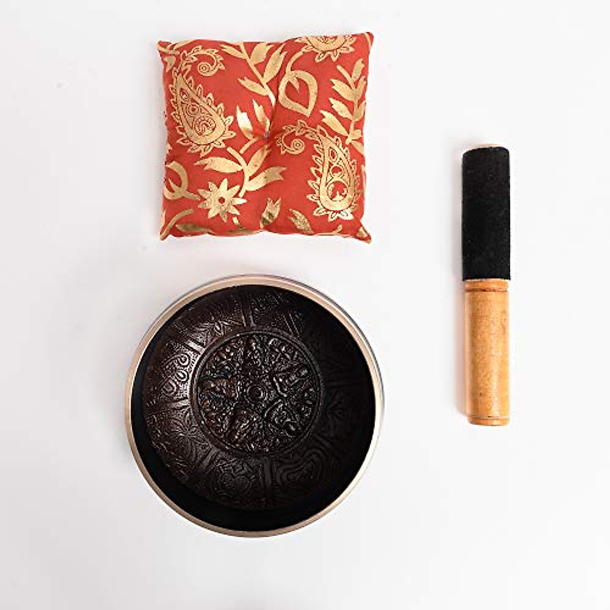 Satnam Tibetan Singing Bowl Set with Mantra Engravings | Meditation Sound Bowl | Handcrafted in India Great for Meditation, Stress & Anxiety Relief & Chakra (4 Inch, Black)