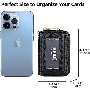 Tapp Collections RFID Credit Card Holder, Small Leather Zipper Card Case Wallet with ID Window & Detachable Keychain - Red