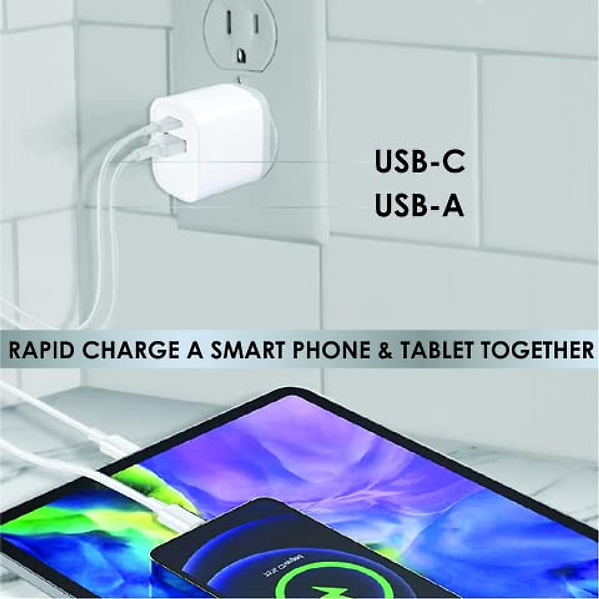Gabba Goods 18W USB C Wall Charger, Dual Port Fast PD+Quick Charge 3.0 Block Plug Compatible with iPhone 13 12 11 Pro Max SE/XR/X iPad,USB C Power Adapter for iPhone 13/12 13 Pro Max 13 Mini 18 watts