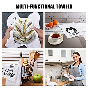 Funny Kitchen Towels-Flour Sack Dish Towels Decorative Set with Saying,Housewarming Gifts for Women New Home,Cute Kitchen Decor for Hostess Hand Towels Set of 4,White